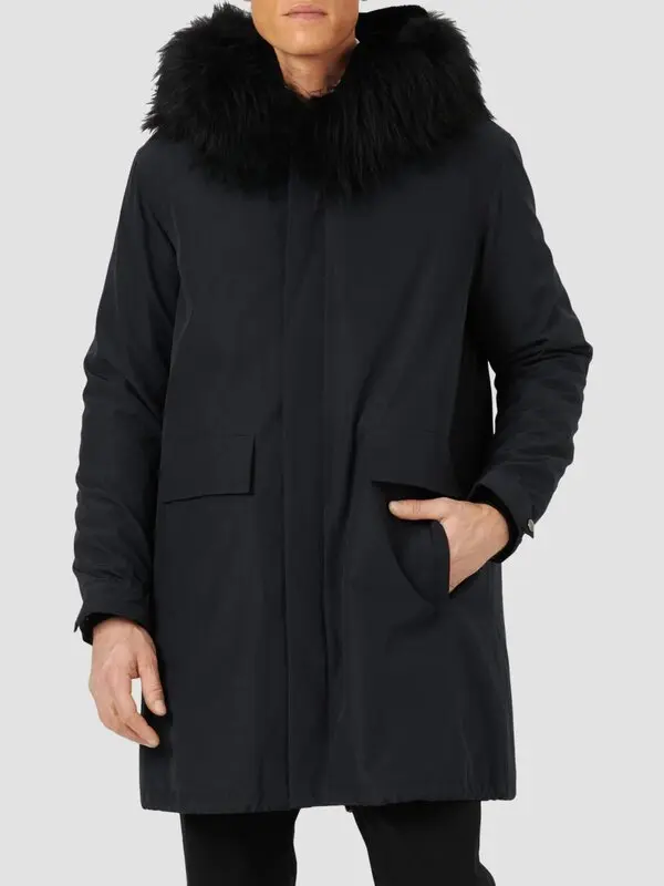 Gorski Parka With Shearling Lamb Hood Trim - Navy