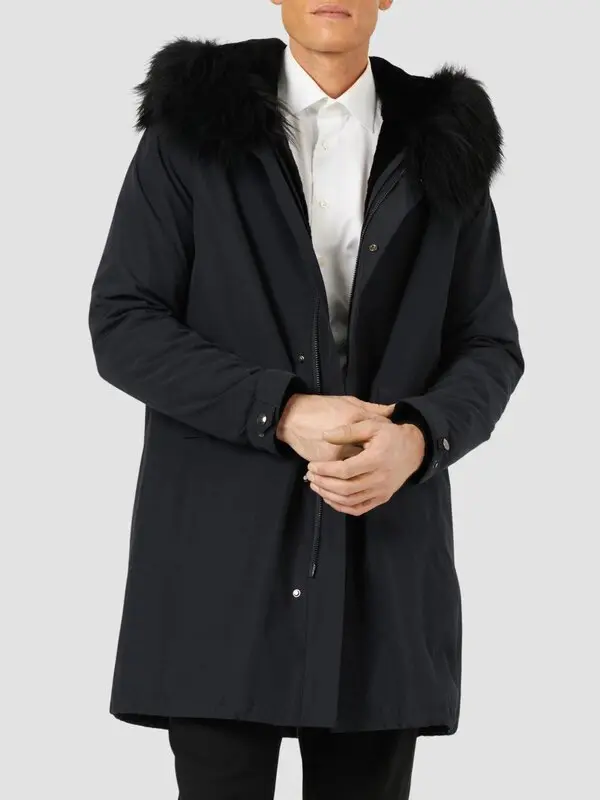 Gorski Parka With Shearling Lamb Hood Trim - Navy