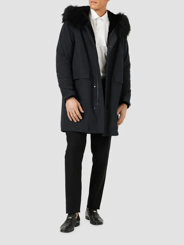 Gorski Parka With Shearling Lamb Hood Trim - Navy