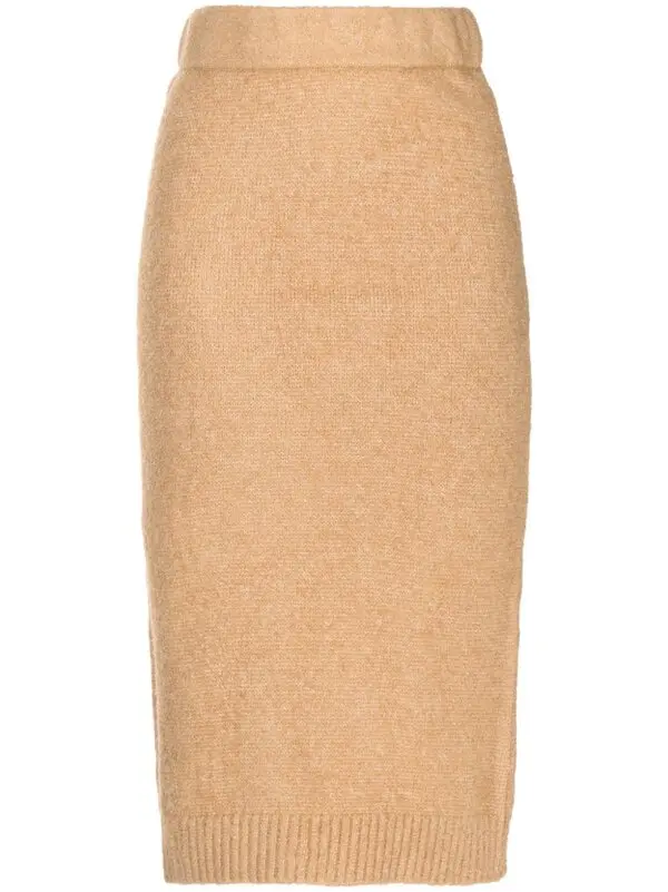 LOVEBIRDS High-waist Knitted Skirt - Brown