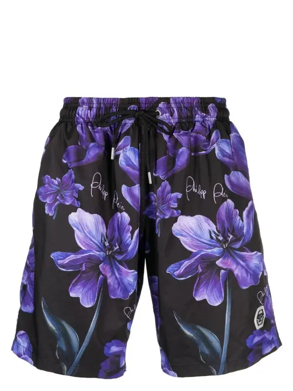 Philipp Plein Floral-print Swim Shorts - Black