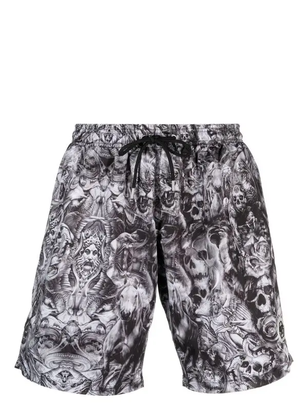 Philipp Plein Tattoo Graphic-print Swim Shorts - Black
