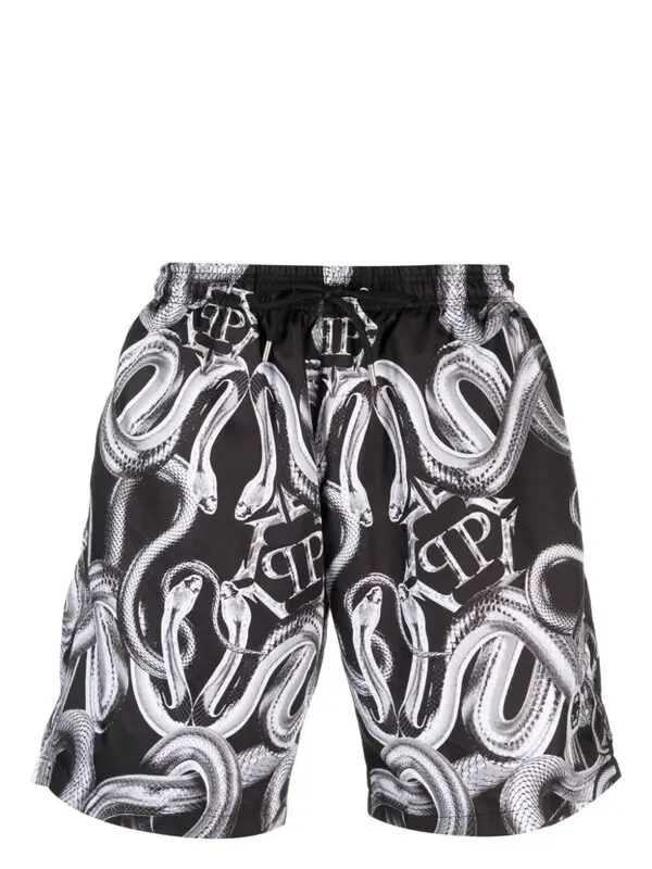 Philipp Plein Snake Logo-print Swim Shorts - Black