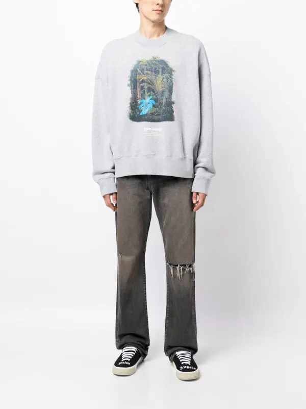 Palm Angels Graphic-print Cotton Sweatshirt - Grey