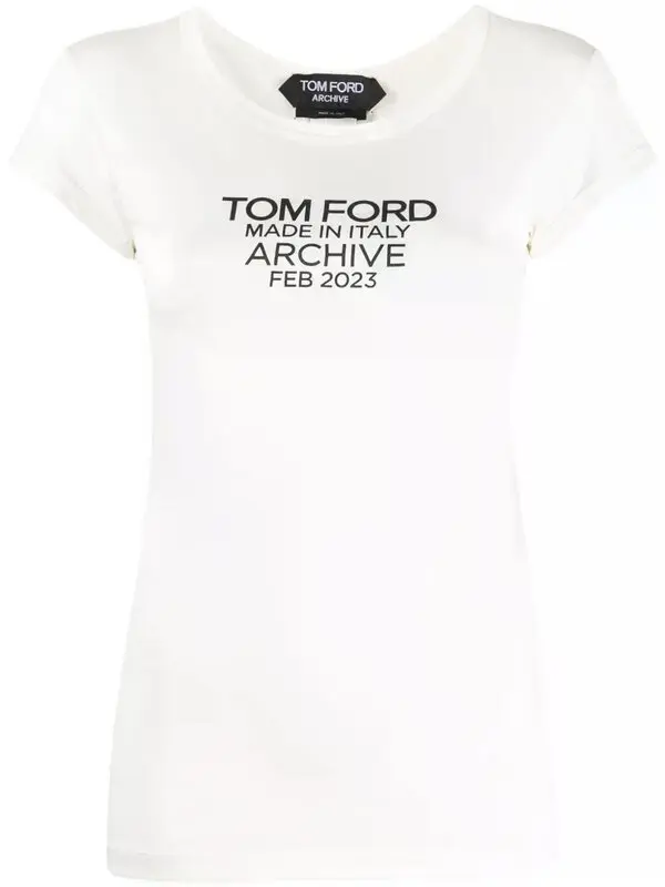 TOM FORD Logo-print Silk T-shirt - Neutrals