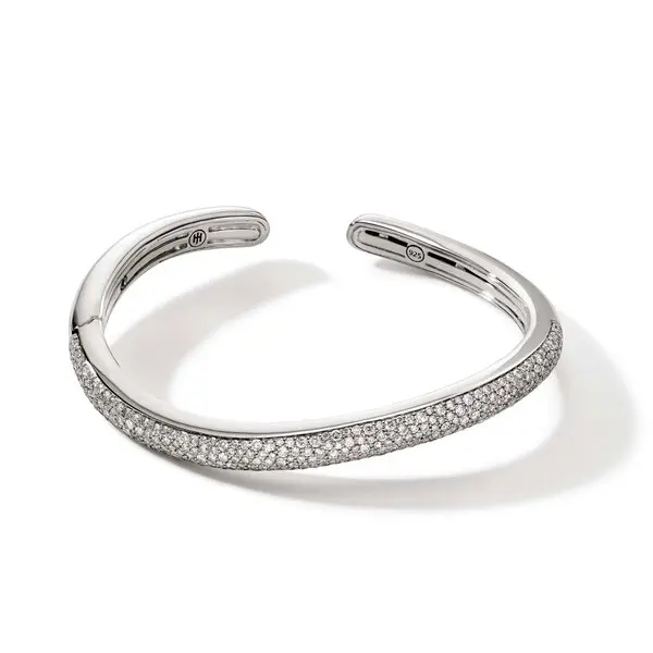 John Hardy Surf Hinged Cuff With Diamonds - Silver