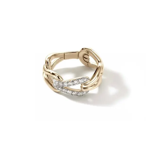 John Hardy Surf Link Ring With Diamonds - Gold