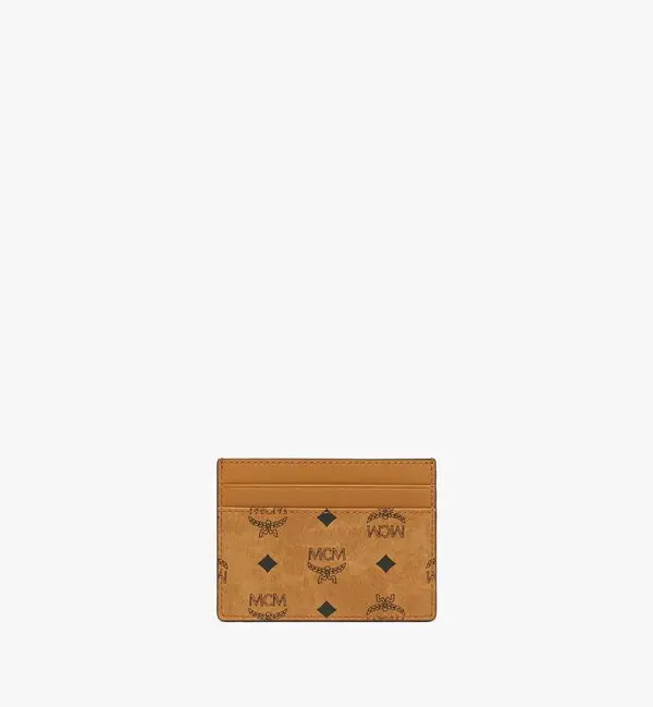Mcm Aren Card Case In Visetos - Cognac