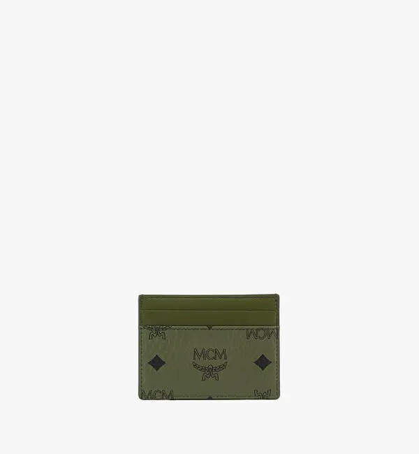 Mcm Aren Card Case In Visetos - Khaki Moss