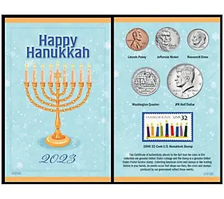 AMERICAN COIN TREASURES American Coin 2023 Hanukkah Stamp & Coin Greeti Ng Card - One-color