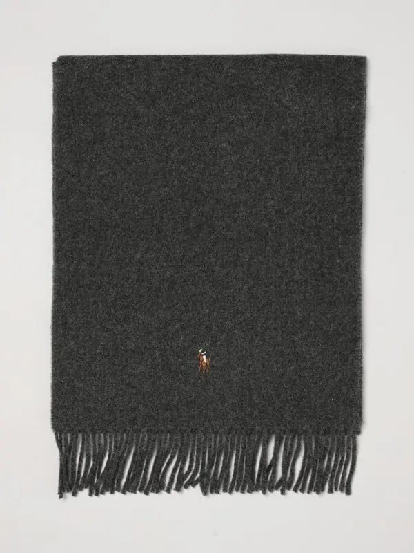 Polo Ralph Lauren Pure Wool Scarf With Embroidered Pony Logo - Grey