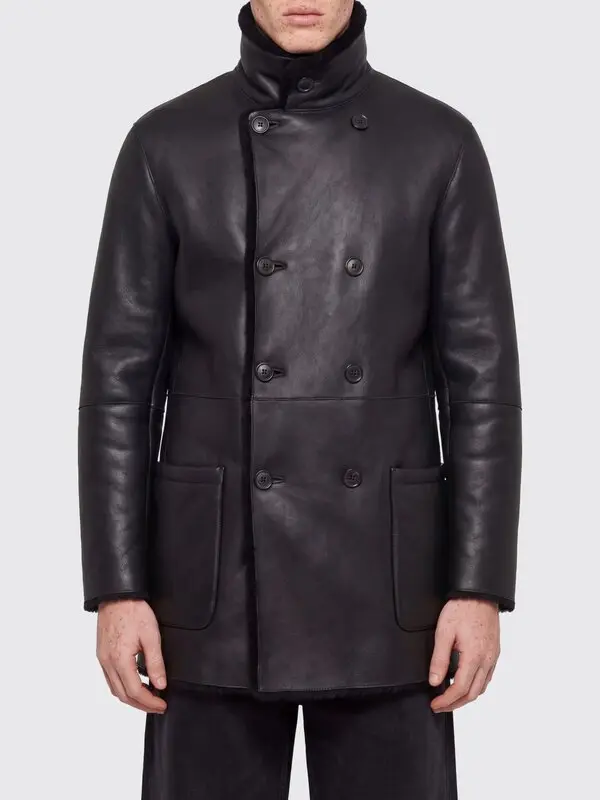 Giorgio Armani Double-breasted Lamb Shearling Coat With High Collar