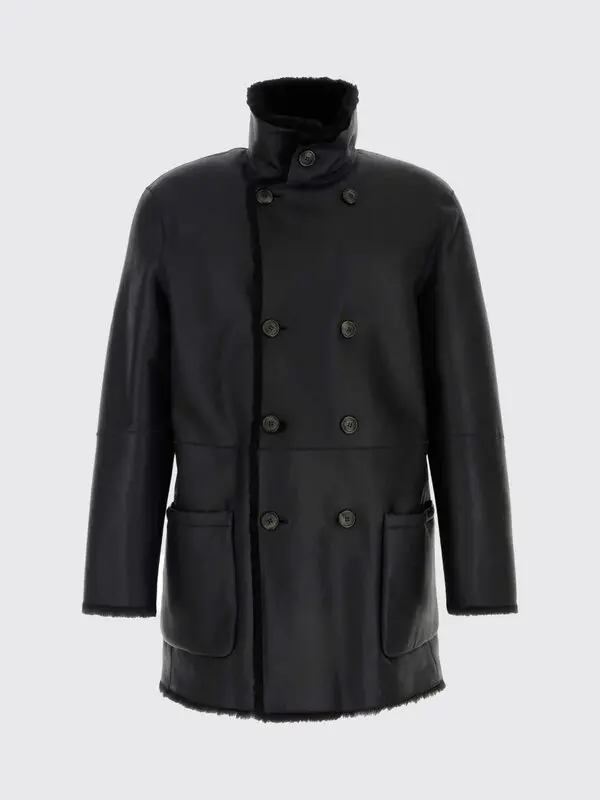 Giorgio Armani Double-breasted Lamb Shearling Coat With High Collar