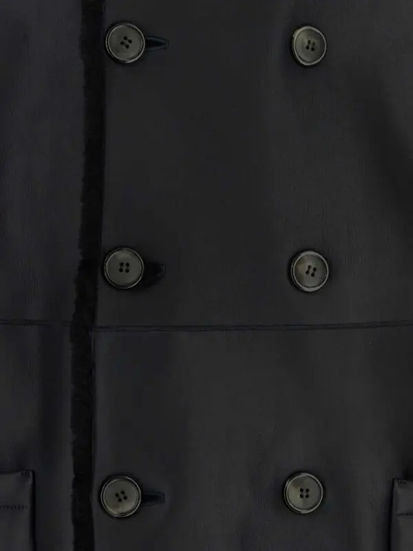 Giorgio Armani Double-breasted Lamb Shearling Coat With High Collar