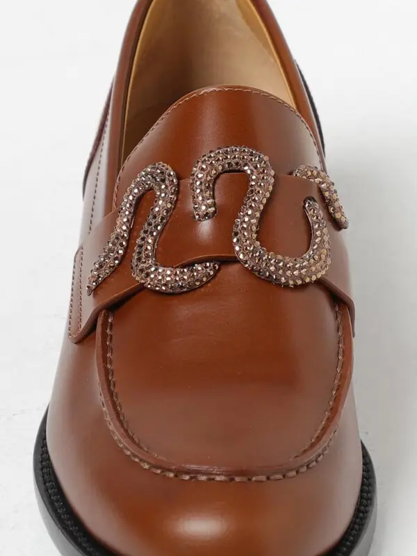 Rene Caovilla Embellished Leather Moccasins With Rhinestone Snake Detail - Beige