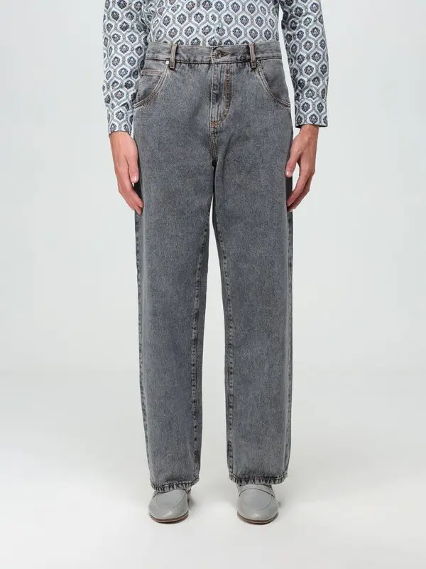 Etro Embroidered Logo Denim Jeans - Grey