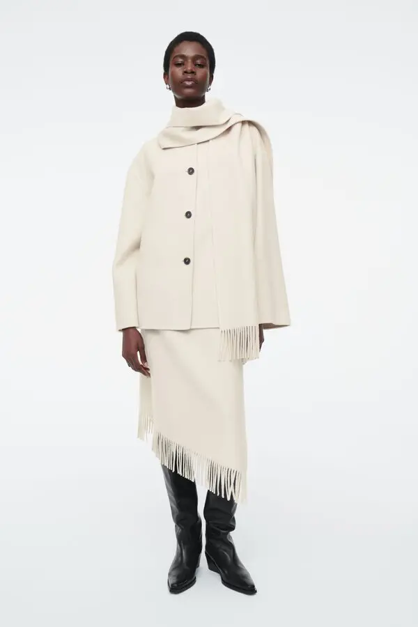 Cos Fringed Wool Midi Wrap Skirt