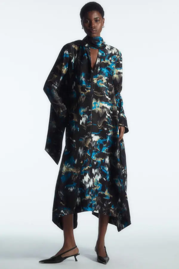 chinese dress ladies Thrse neutral scarf-design satin maxi dress