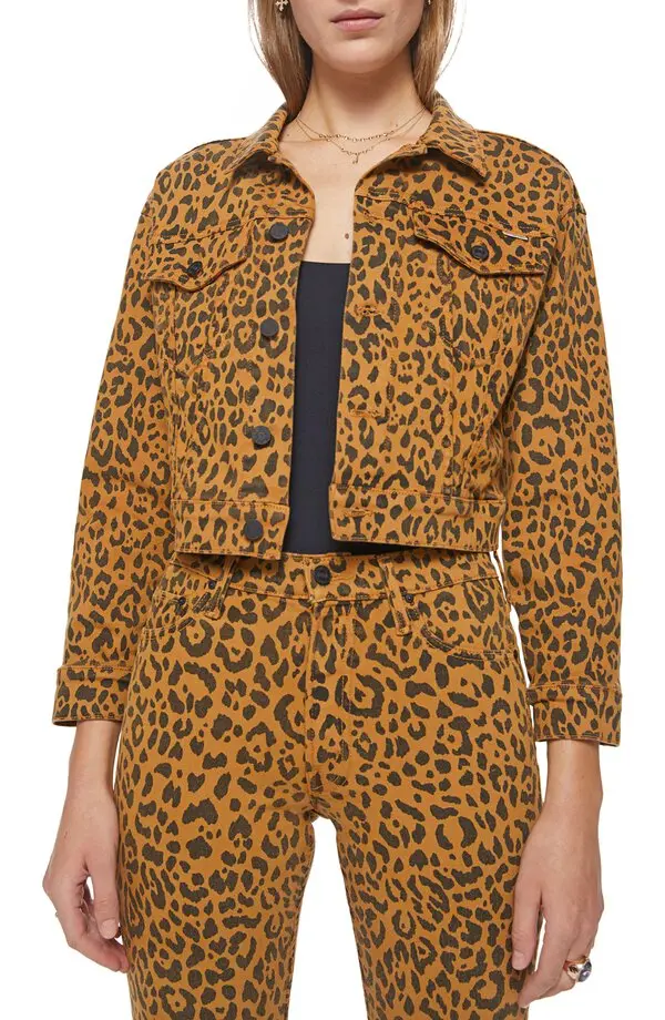 Mother The Big Shorty Leopard Print Cotton Blend Trucker Jacket In