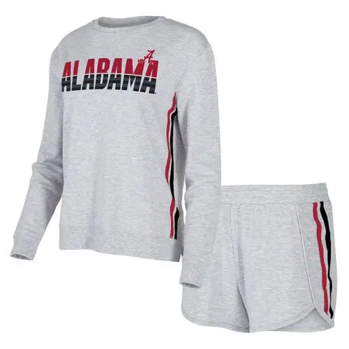 CONCEPTS SPORT Alabama Crimson Tide Cedar Tri-blend Long Sleeve T-shirt & Shorts Sleep Set - Gray
