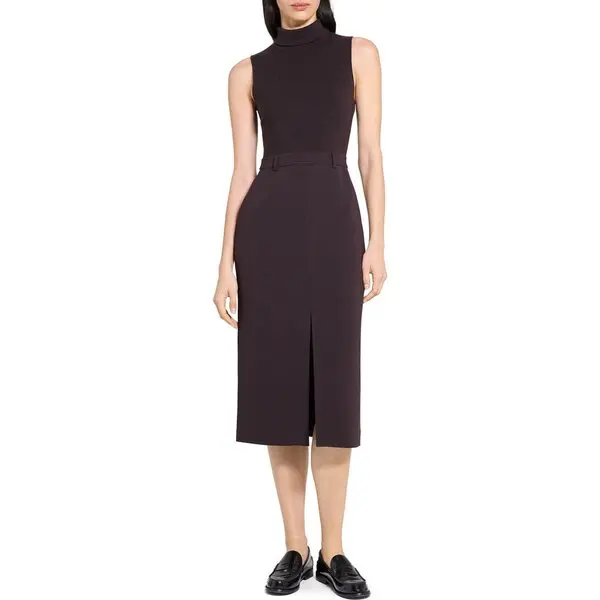 Theory Sleeveless Turtleneck Midi Dress - Dark Cacao
