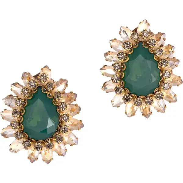 Deepa Gurnani Leesha Crystal Stud Earrings - Green