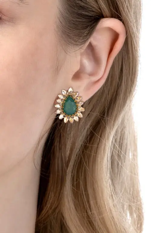 Deepa Gurnani Leesha Crystal Stud Earrings - Green