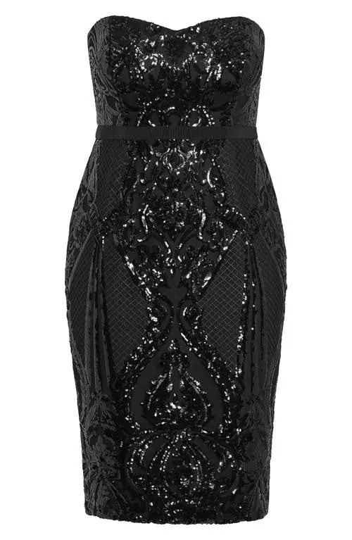 City Chic Sofia Sequin Sheath Cocktail Dress - Black