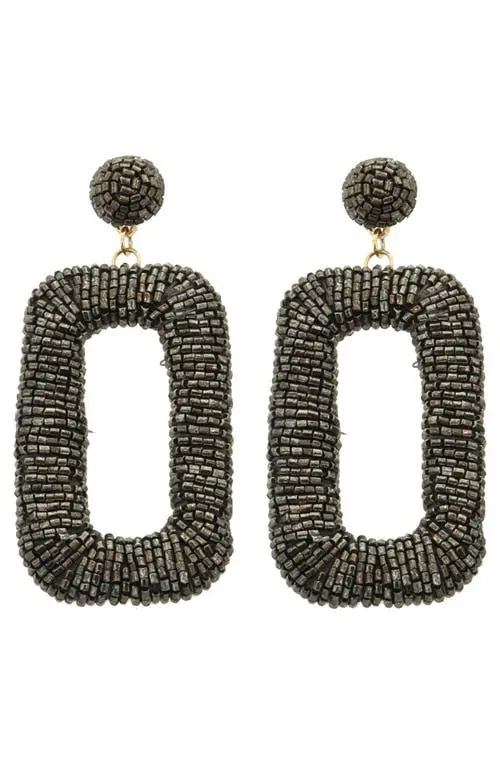 PANACEA Beaded Rectangle Drop Earrings - Hematite