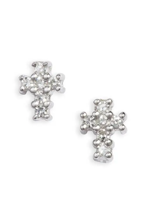 Meira T Diamond Cross Stud Earrings - White