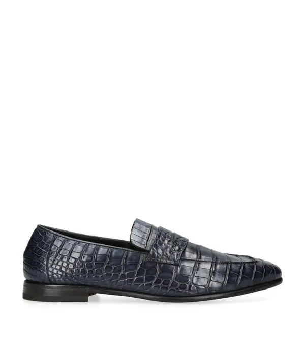 Zegna Crocodile Skin Penny Loafers - Navy