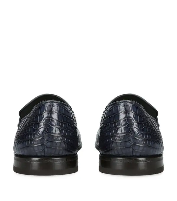 Zegna Crocodile Skin Penny Loafers - Navy