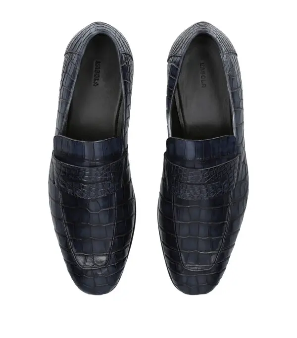Zegna Crocodile Skin Penny Loafers - Navy