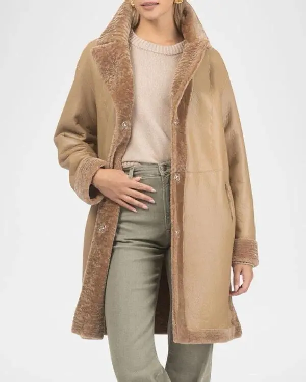 Gorski Reversible Lamb Shearling Stroller Coat - Latte