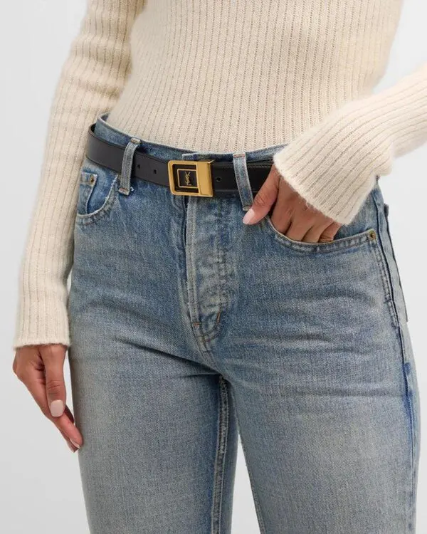 Saint Laurent Buckle Leather Belt - Black