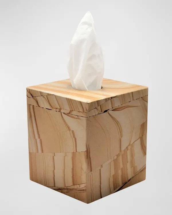 MARBLE CRAFTER Myrtus Square Tissue Box Holder - Teak Stone