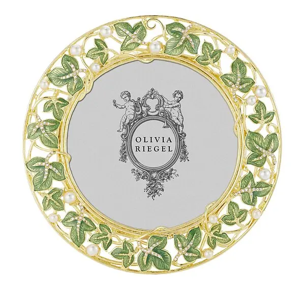OLIVIA RIEGEL Gold Tone Ivy Round Frame, 4.5 - Gold/green