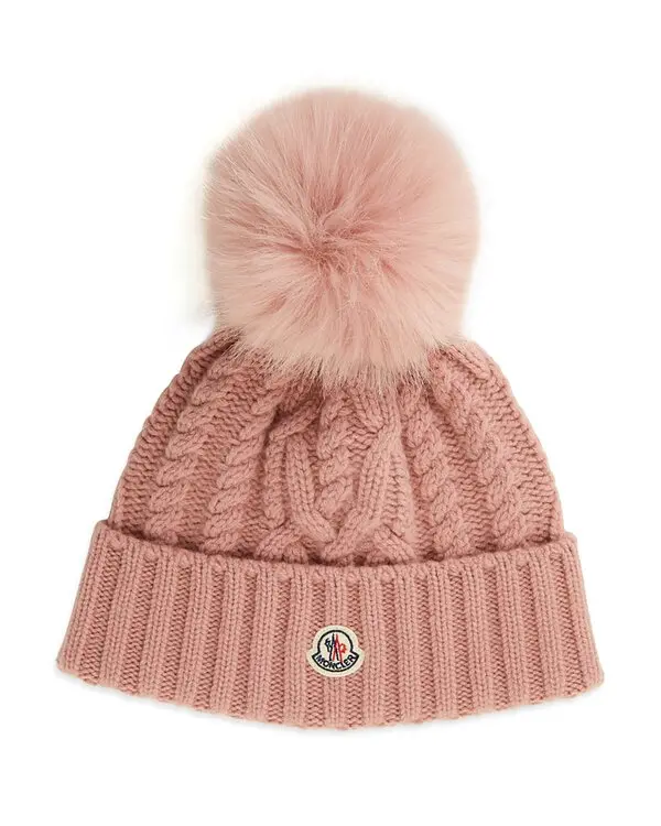 Moncler Cable Knit Pom-pom Beanie - Pink