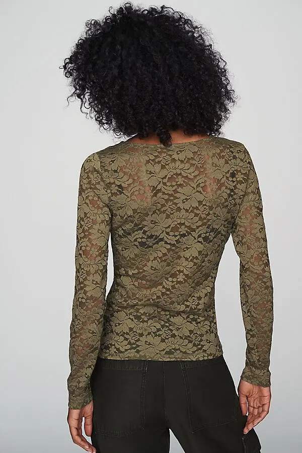 Anthropologie Long-sleeve Lace Crew-neck Top - Lizard