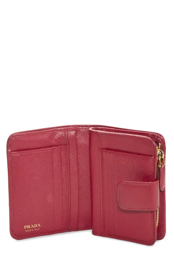 Prada Saffiano Compact Wallet - Red