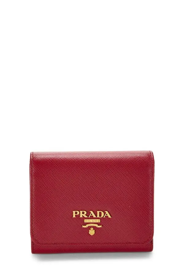 Prada Saffiano Compact Wallet - Red