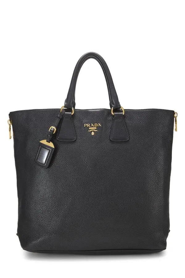 Prada Vitello Daino Side Zip Tote - Black