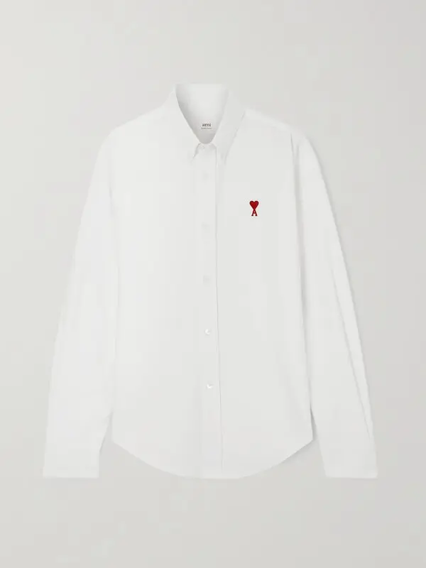 AMI Paris Adc Embroidered Cotton Oxford Shirt - White