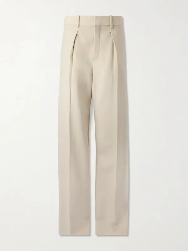 Saint Laurent Pleated Straight-leg Wool Pants - Neutrals