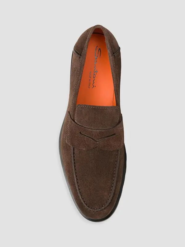 Santoni Burnished Suede Loafers - Dark Brown