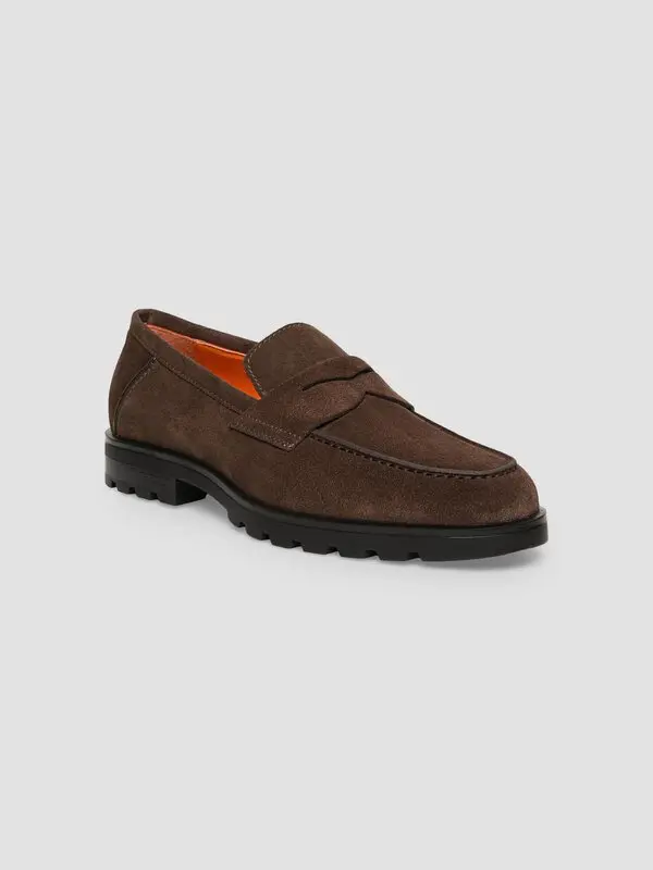 Santoni Burnished Suede Loafers - Dark Brown