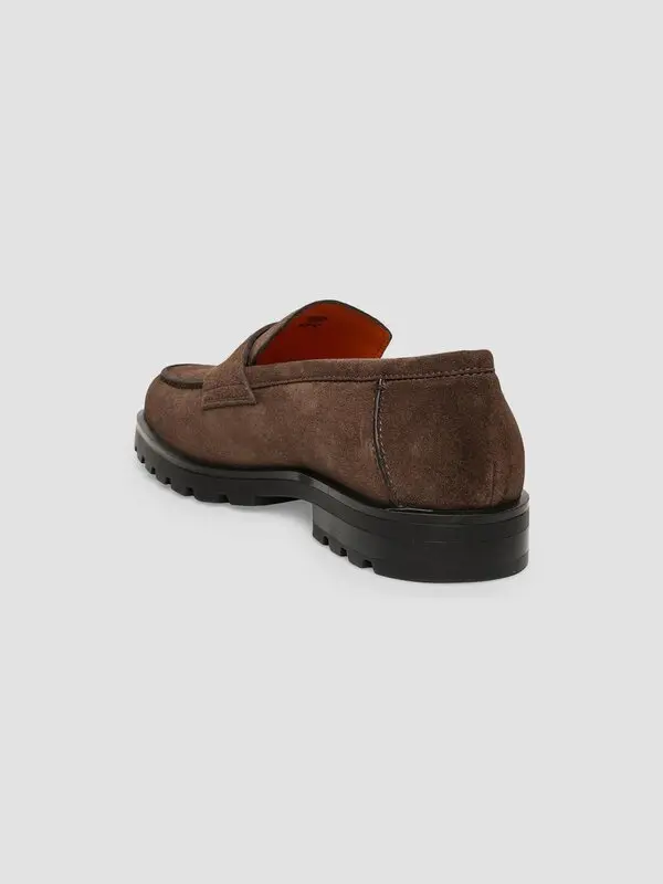 Santoni Burnished Suede Loafers - Dark Brown