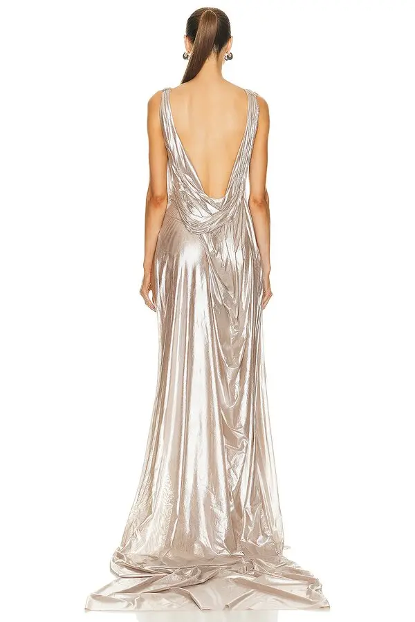 Long Dress With Slit - Rose Gold Metallic