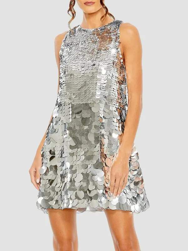 Mac Duggal Sequined Trapeze Minidress - Silver