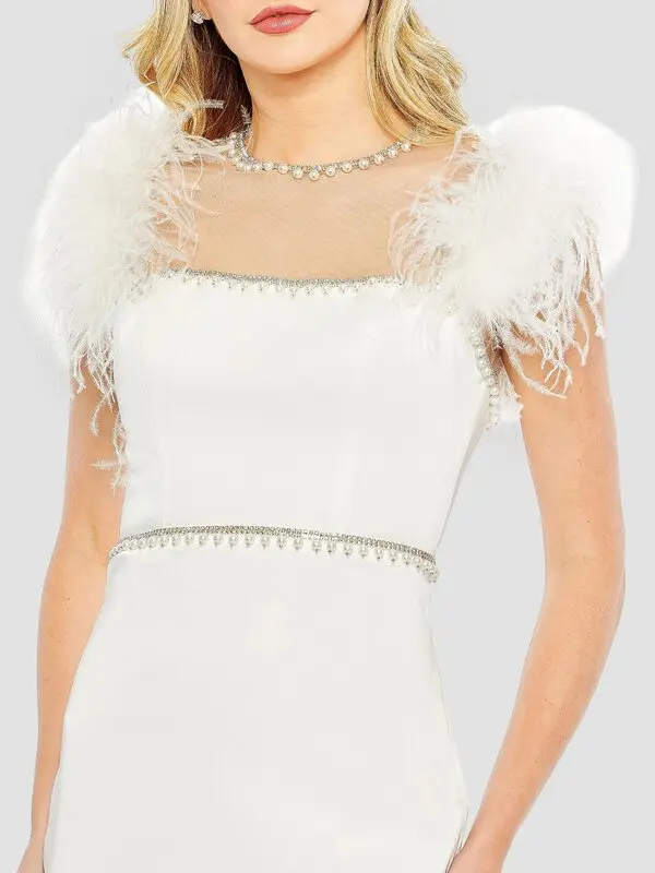 Mac Duggal Feather &amp; Pearl-embellished Midi-dress